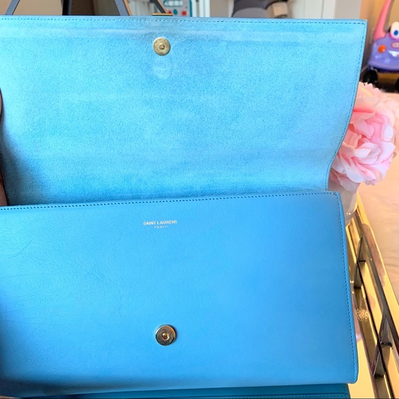 Saint Laurent | Bags | Ysl Blue Leather Clutch | Poshmark